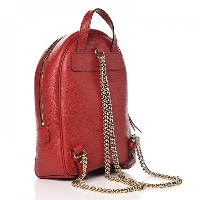 Gucci Soho Backpack Red in Pebbled Calfskin with Light Gold-tone