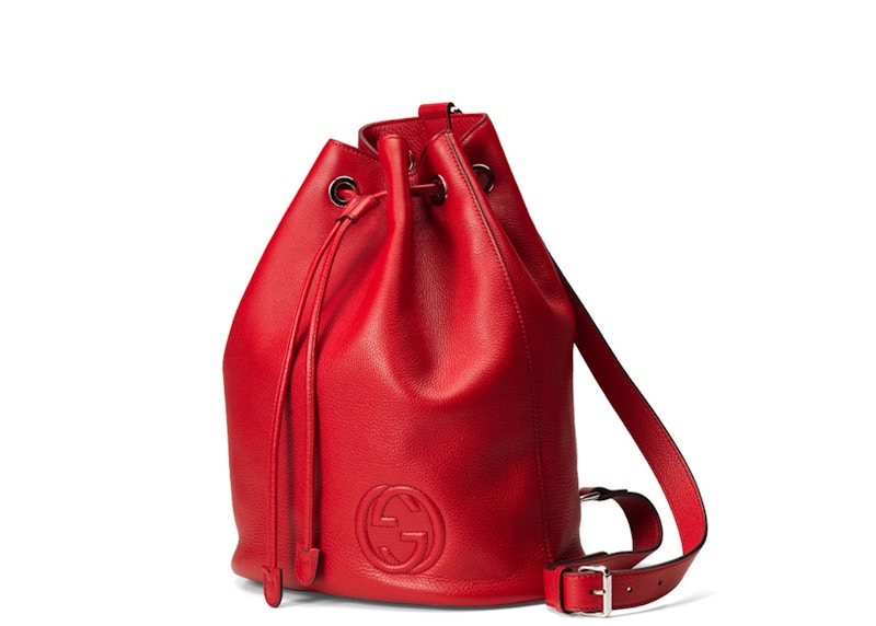 Gucci Soho Drawstring Backpack Red in Pebbled Calfskin with Silver-tone