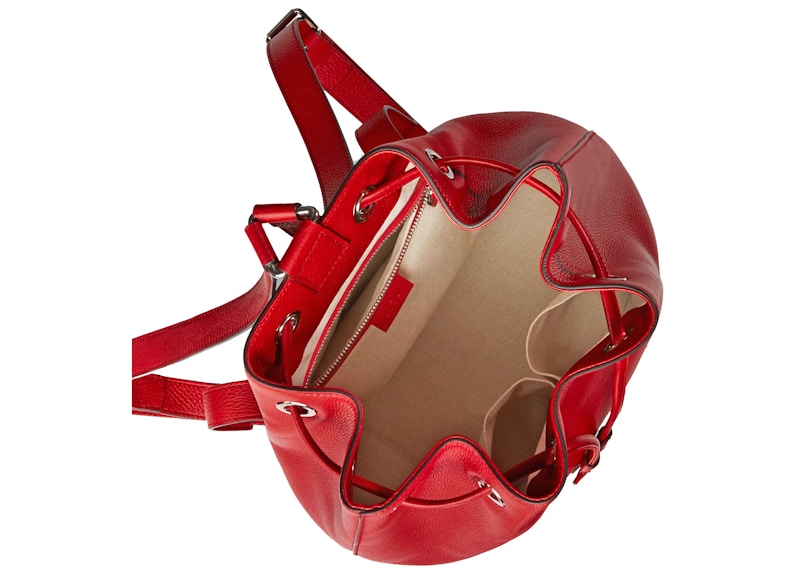 Gucci Soho Drawstring Backpack Red in Pebbled Calfskin with Silver-tone