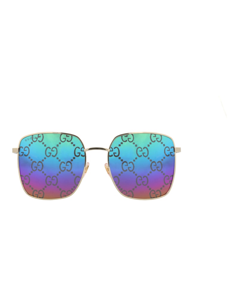Gucci Square-Frame Metal Sunglasses Gold Gold Multicolor (GG0802S ...