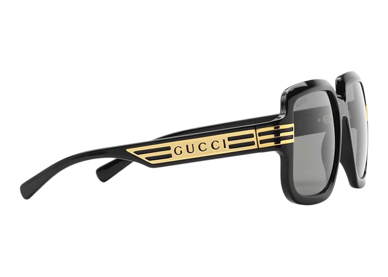 Gucci Square Frame Sunglasses True Black/Gold/Brown (663772 J1691 1012 ...