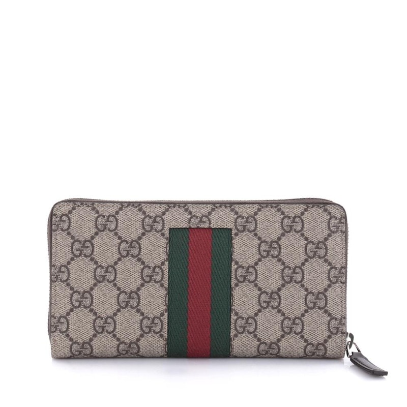 Gucci Zip Around Wallet Web GG Supreme Beige/Ebony in Coated Canvas ...