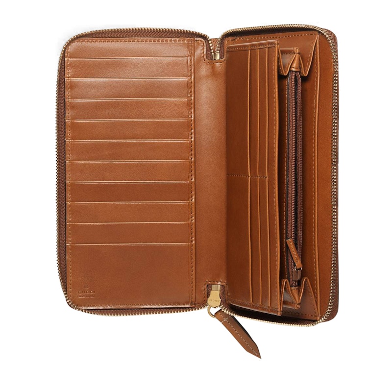 Gucci Zip Around Wallet GG Supreme Large Beige/Brown in Canvas with ...