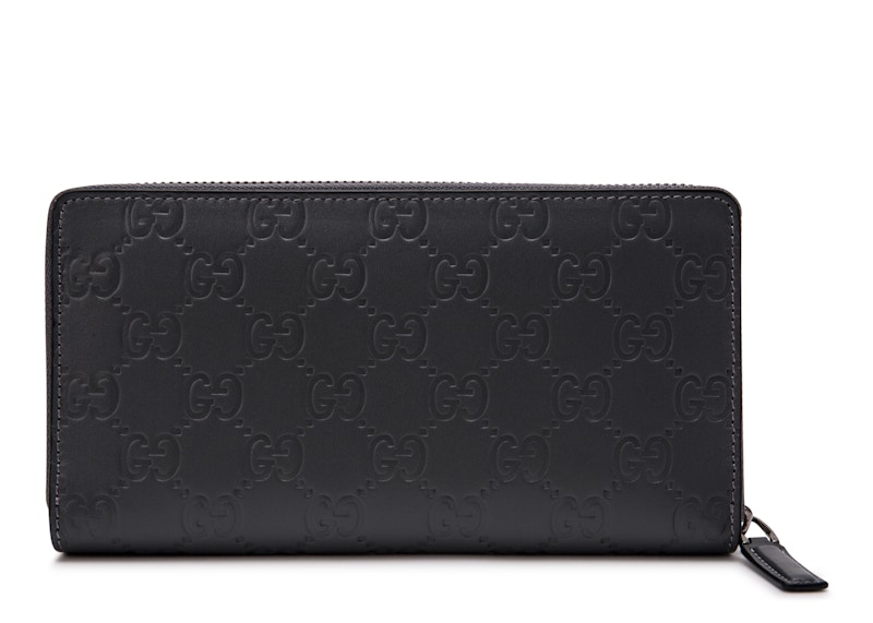 Gucci Zip Around Wallet Signature Grey in Leather with Silver-tone - US