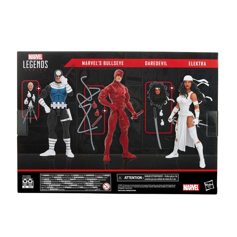 Hasbro Marvel Legends Series Daredevil, Elektra and Marvel's Bullseye ...