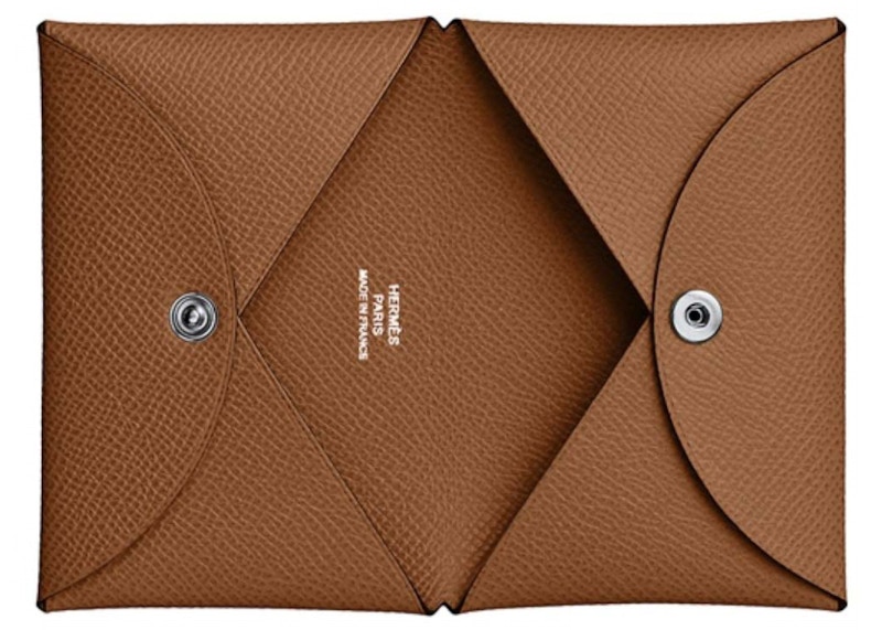 Hermes Card Holder Calvi Epsom Gold in Leather with Silver-tone - US