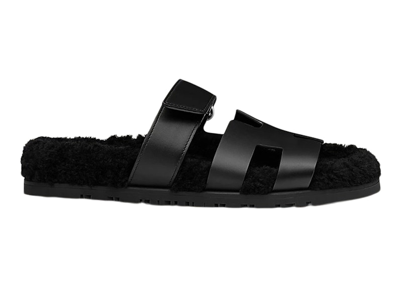 Hermes Chypre Sandal Noir Leather Woolskin - H212169Z 02350 - CN