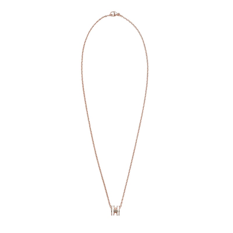 Hermes Mini Pop H Pendant Marron Glace in Lacquered Metal with Rose ...