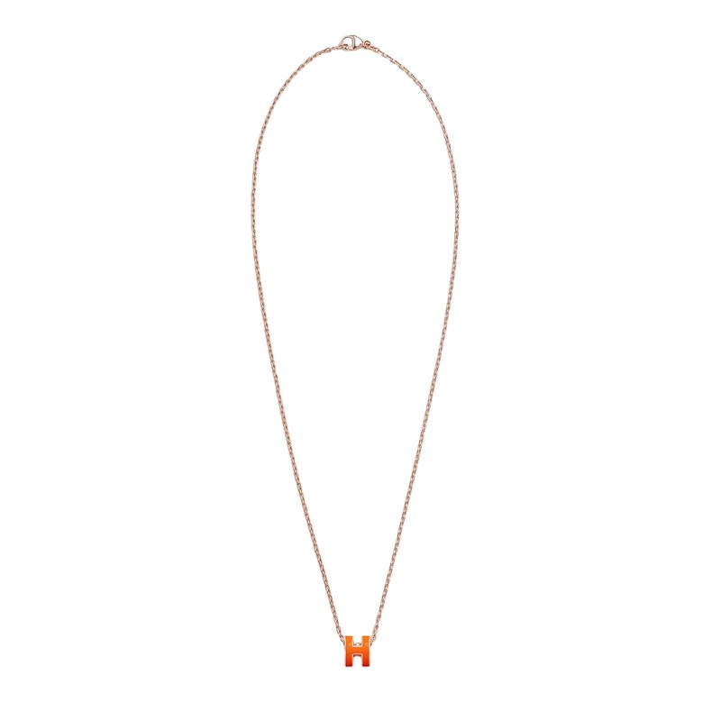 Hermes Mini Pop H Pendant Orange Soie in Lacquered Metal with Rose Gold ...