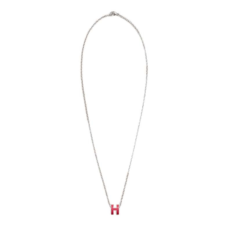 Hermes Mini Pop H Pendant Rose Tropique in Lacquered Metal with Silver ...