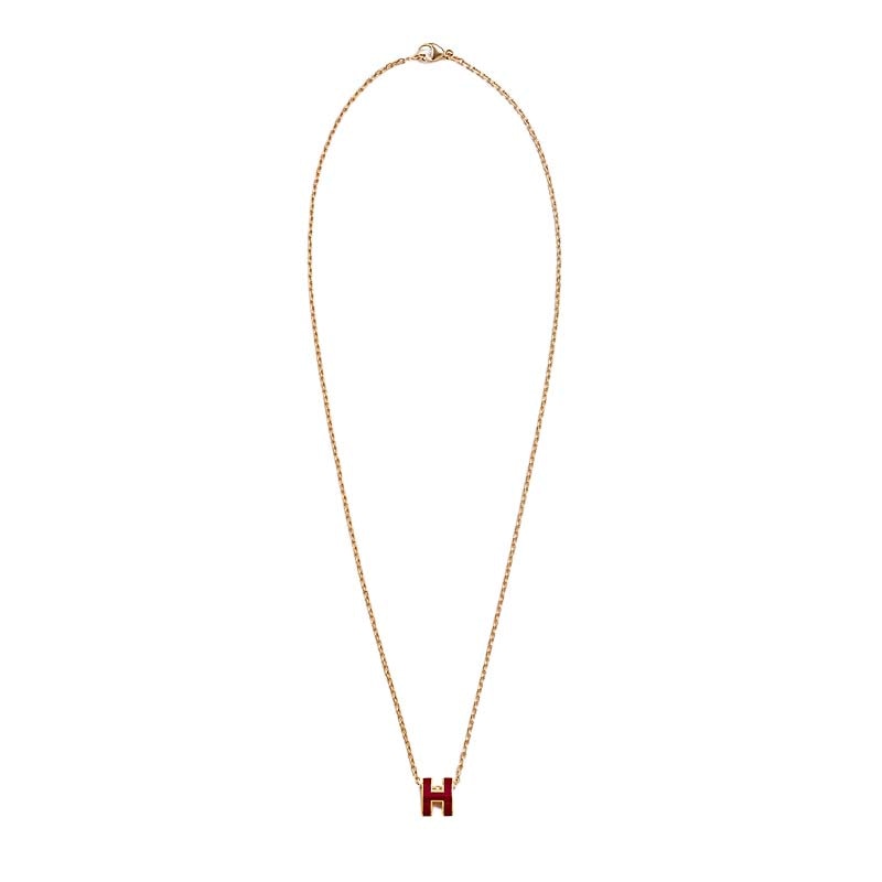 Hermes Mini Pop H Pendant Rouge Rubis in Lacquered Metal with Gold-tone ...