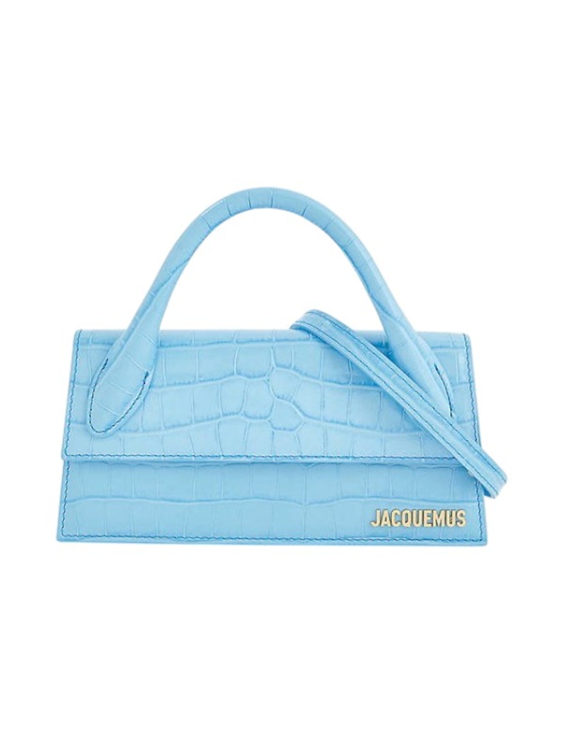 Jacquemus Le Chiquito Long Croc Embossed Light Blue in Suede with Gold ...