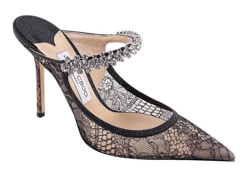 Jimmy Choo Bing 100mm Heeled Mule Black Lace - BING100WUW#BLACK - US