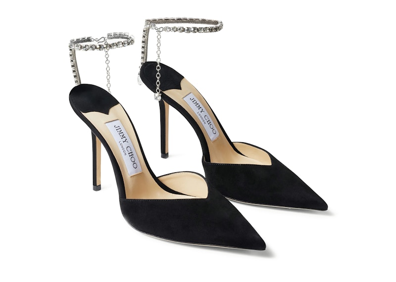 Jimmy Choo Saeda 100mm Pump Crystal Embellished Black Suede ...