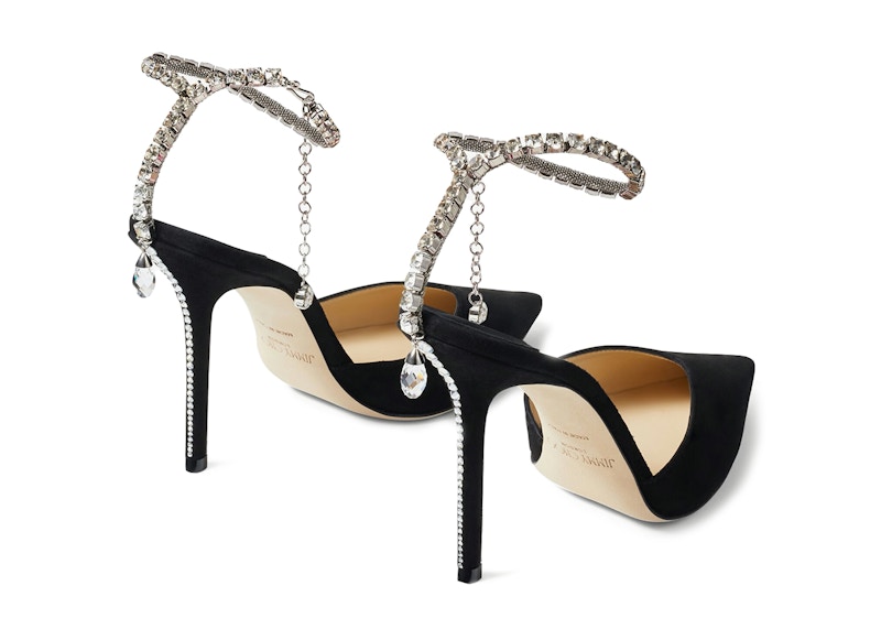 Jimmy Choo Saeda 100mm Pump Crystal Embellished Black Suede ...
