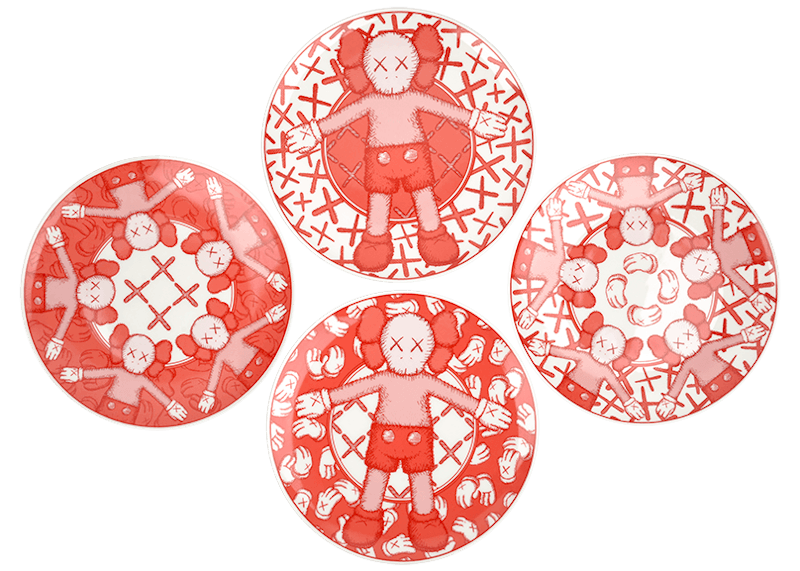 KAWS x Doha Fire Station Ceramic Plates (Set of 4) Red/White - US