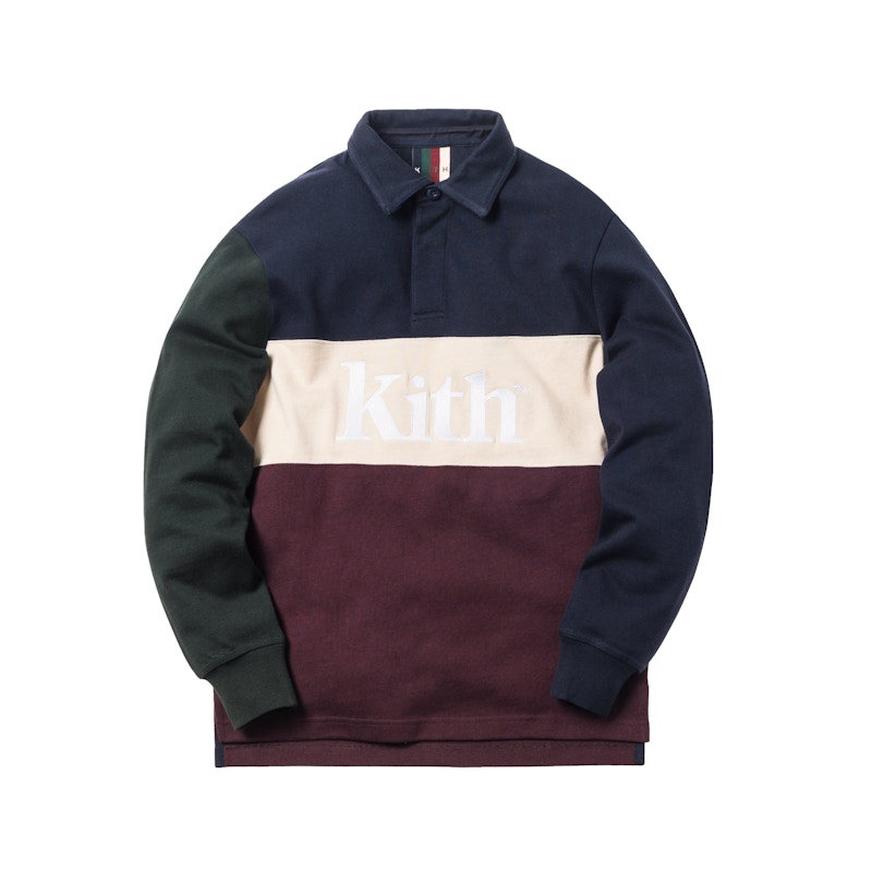 Kith Color Blocked Rugby Navy/Burgundy/Green Men's - FW18 - US