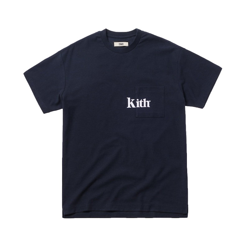 Kith Serif Quinn Pocket Tee Navy Men's - FW18 - US