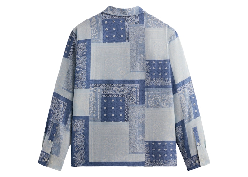 Kith Washed Paisley Long Sleeve Boxy Collared Overshirt Light Indigo ...