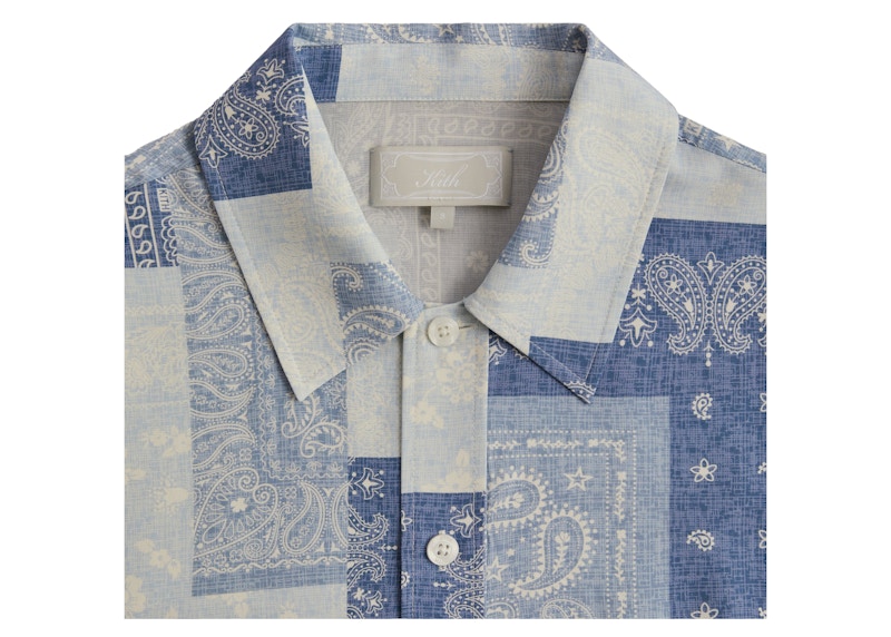 Kith Washed Paisley Long Sleeve Boxy Collared Overshirt Light Indigo ...