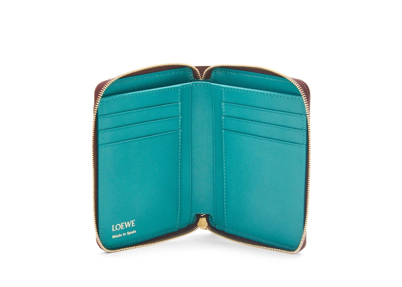 LOEWE Knot Compact Zip Wallet in Shiny Nappa Calfskin Burgundy/Emerald ...