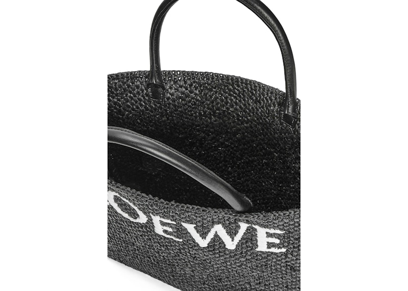 LOEWE Standard A4 Tote Bag In Raffia Black/White in Raffia with Gold ...