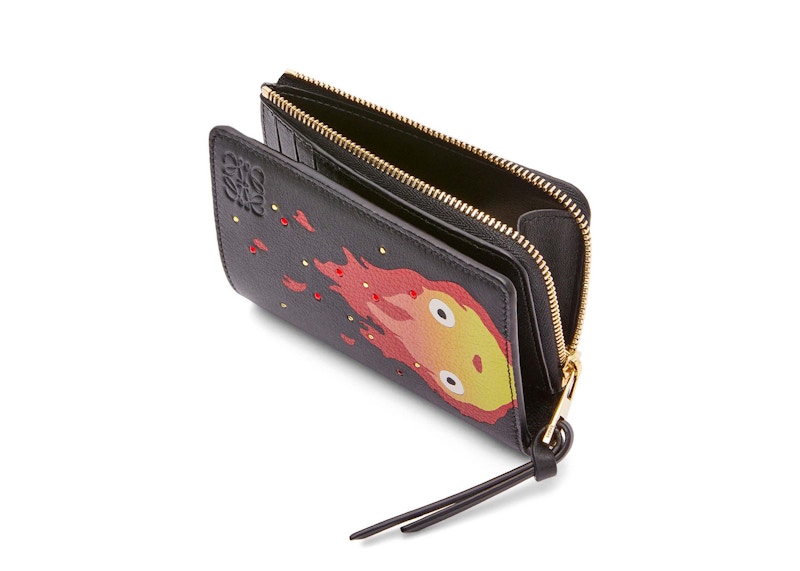 LOEWE x Howls Calcifer Slim Zip Bifold Wallet In Satin Calfskin Black ...