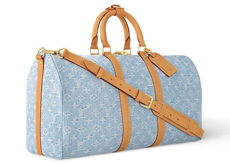 Louis Vuitton Keepall Bandouliere 45 Sky Blue Denim in Cotton with Gold ...