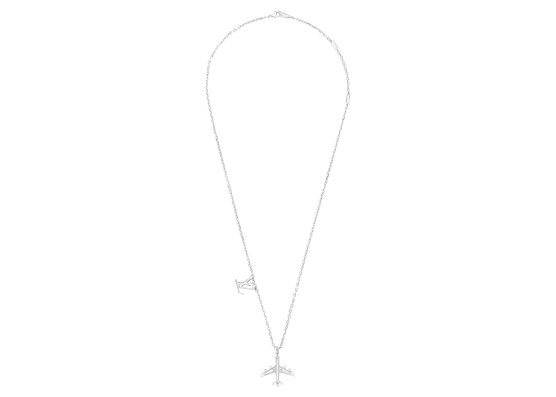 Louis Vuitton LV Plane Necklace Monogram Flower Silver in Silver Metal ...