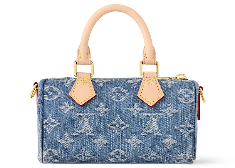 Louis Vuitton Nano Speedy Monogram Denim Blue in Cotton Denim with Gold ...
