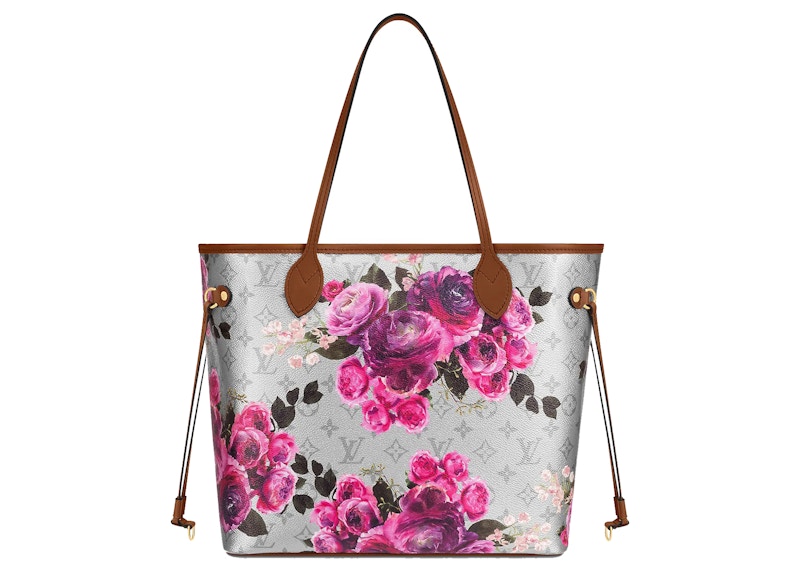 Louis Vuitton Neverfull MM Floral Pattern Silver in Coated Canvas ...