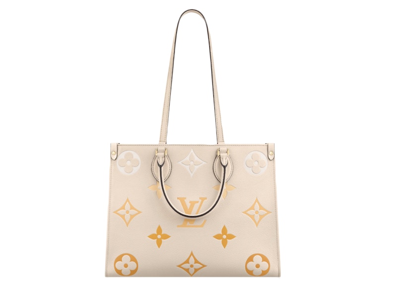Louis Vuitton Onthego MM Cream/Saffron in Embossed Grained Cowhide ...