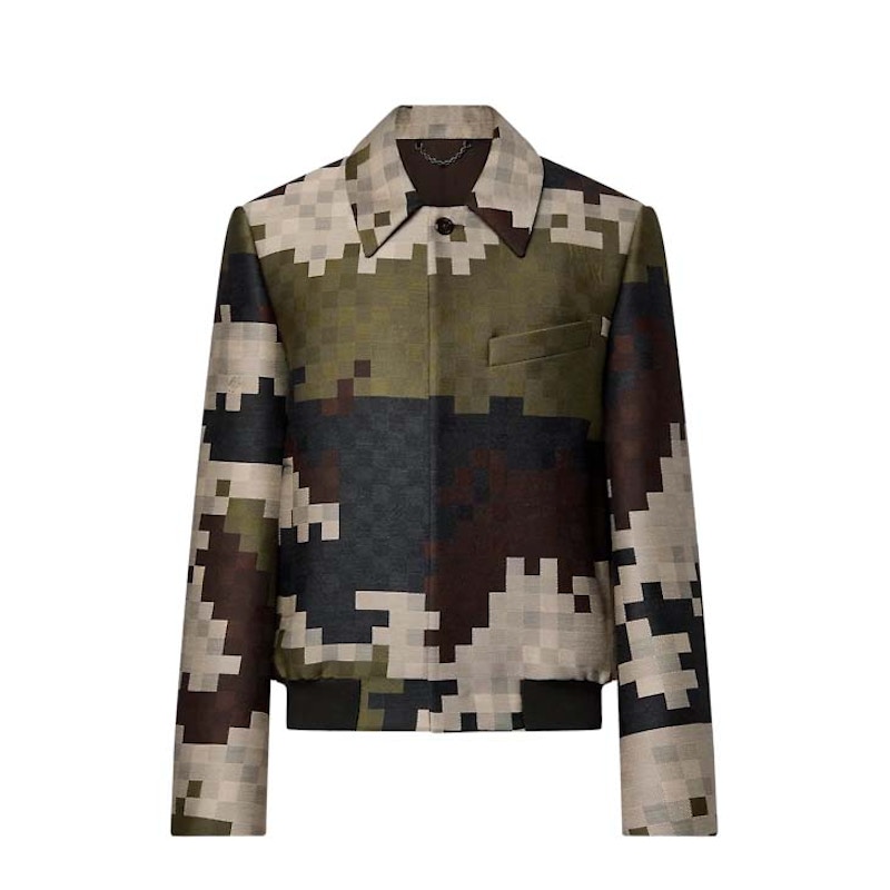 Louis Vuitton Silk Blend Tailored Damier Damoflage Blouson Green ...