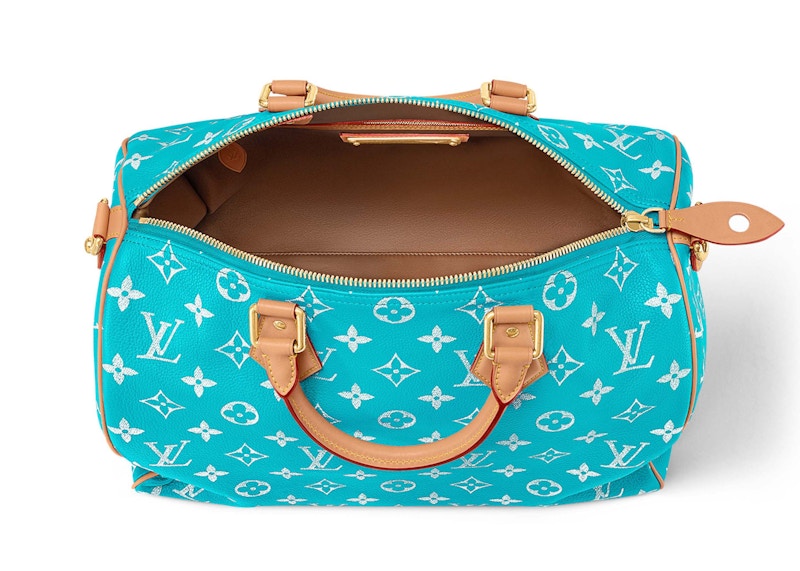 Louis Vuitton Speedy P9 Bandouliere 40 Turquoise in Calfskin with Gold ...