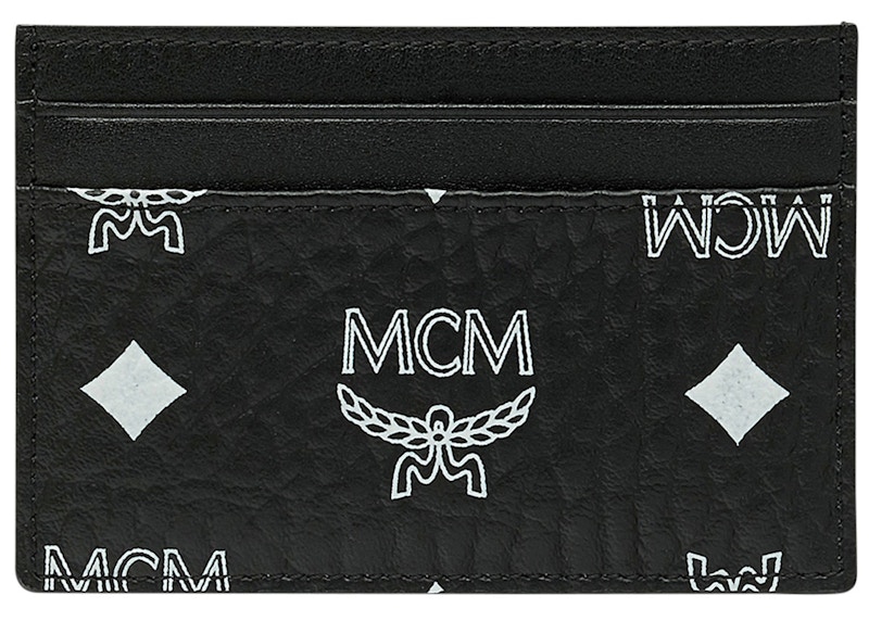 MCM Card Case White Visetos Mini Black in Coated Canvas