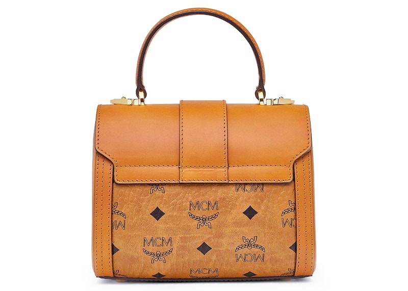 MCM Tracy Satchel Small Visetos Cognac in Coated Canvas with Gold-tone - US