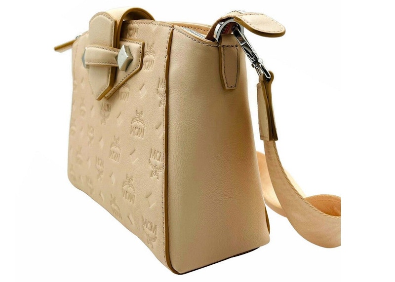 MCM Visetos Crossbody Bag Beige in Leather with Silver-tone - US