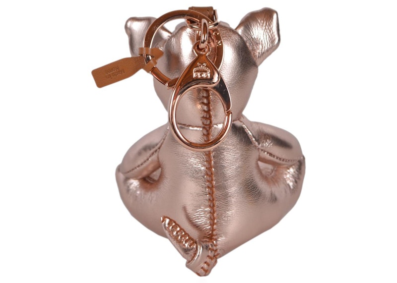 MCM Visetos Pig Keychain Charm Ring Champagne Gold in Leather - US