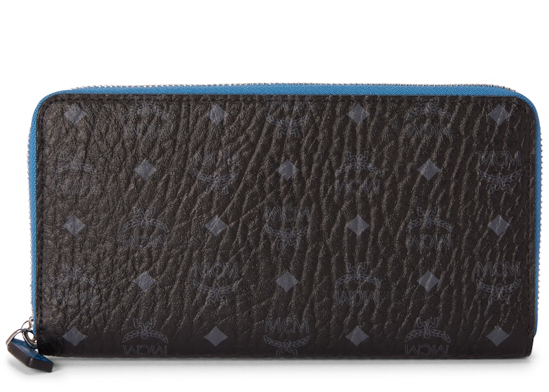MCM Wallet Visetos Blue Zip Tape Large Black in Coated Canvas with ...