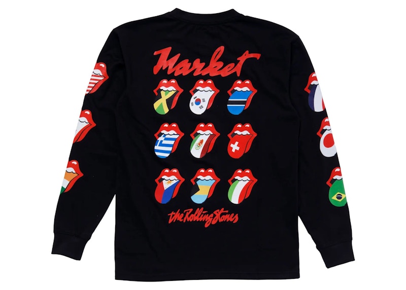 Market MKT Rolling Stones World Flag Cotton L/S T-Shirt Black Men's ...