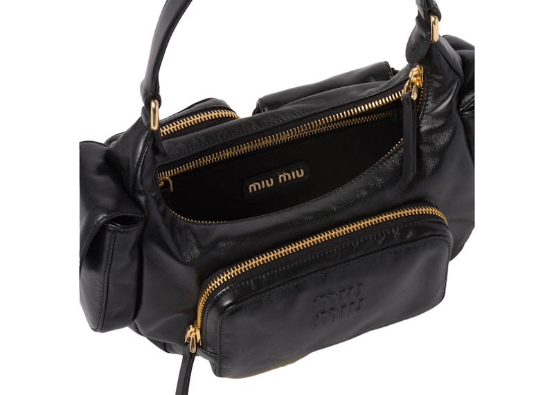 Miu Miu Nappa Leather Pocket Bag Black in Leather with Gold-tone - US