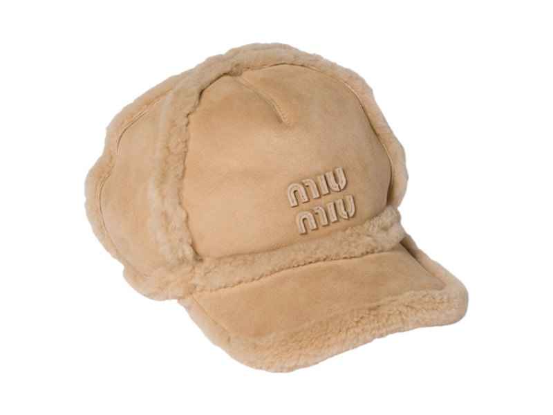 Miu Miu Shearling Baseball Cap Sand Beige - US