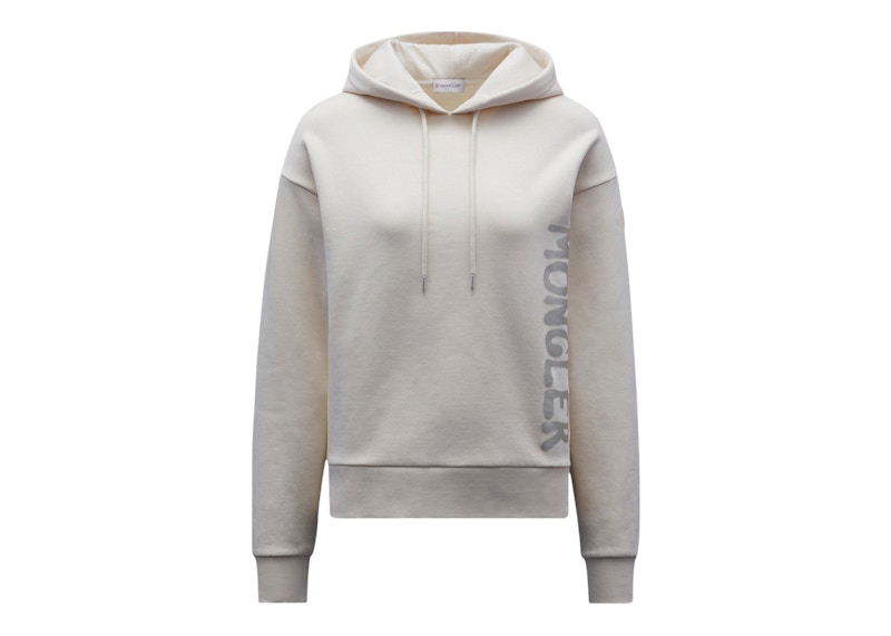 Moncler Women's Metallic Spray Effect Logo Print Hoodie Pearled Ivory ...