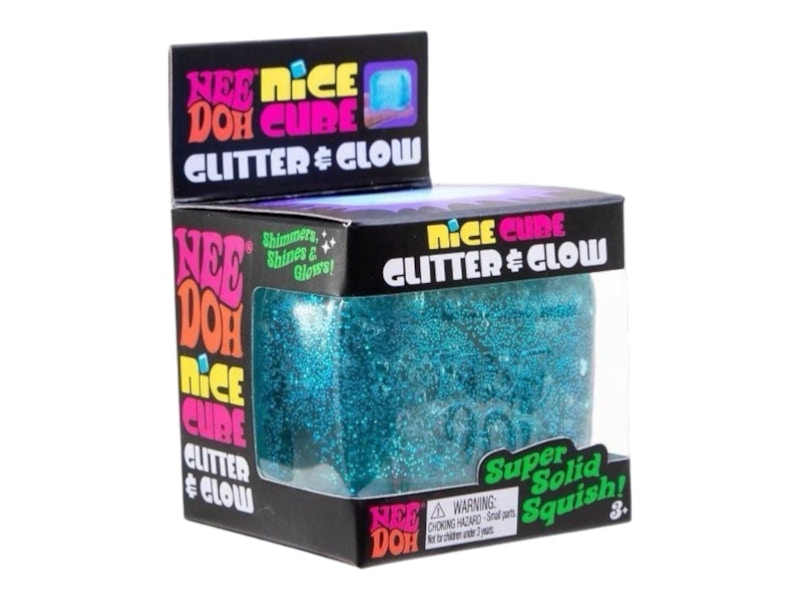 NeeDoh Nice Cube Glitter and Glow Squishy Fidget Toy Blue - TW