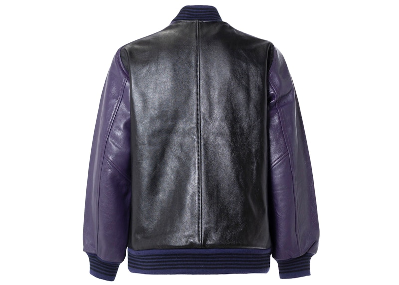 Needles Cowhide Leather Award Jacket Black Purple Men's - FW22 - US