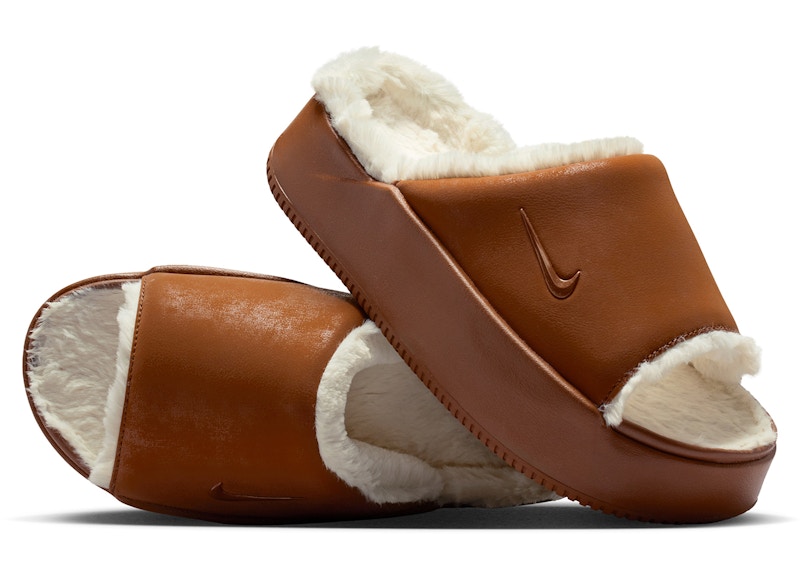Nike Calm Elevation Fur Slide Light British Tan Coconut Milk (Women's ...