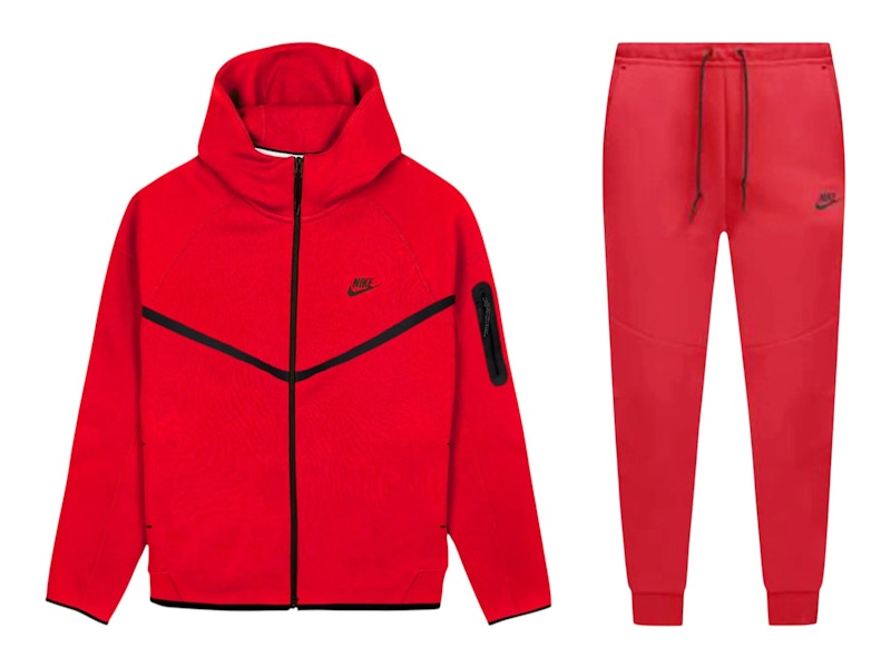 Nike Tech Fleece Windrunner Full Zip Hoodie & Jogger Set Gym Red/Black ...