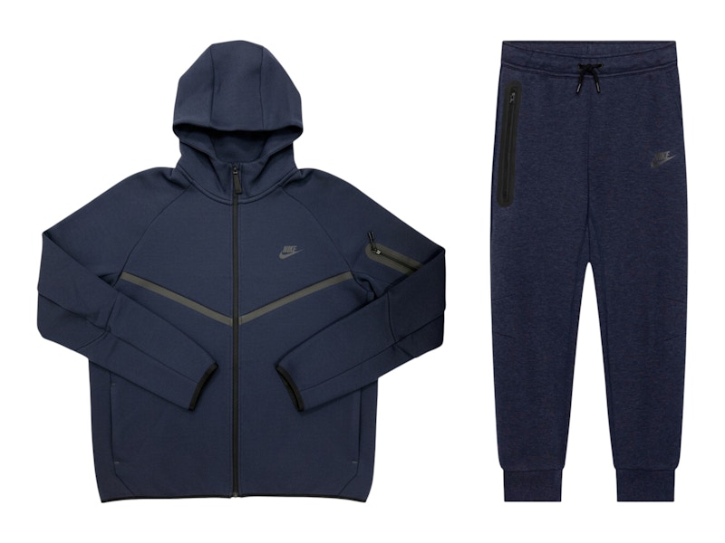 Nike Tech Fleece Windrunner Full Zip Hoodie & Jogger Set Obsidian Black ...