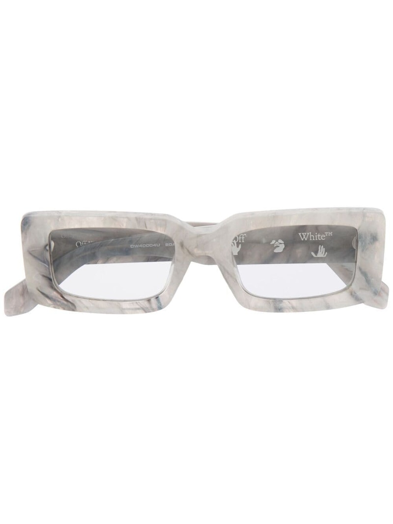 OFF-WHITE Arthur Square Frame Sunglasses Light Grey Marble/White ...