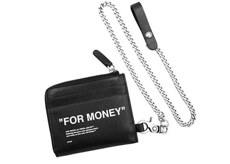 OFF-WHITE Chain Wallet "For Money" Black in Leather with Silver - US